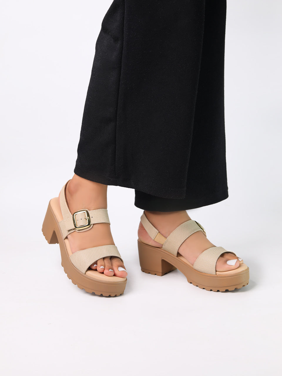 Darya Beige Trendy Platform Heels For Women – Monrow Shoes